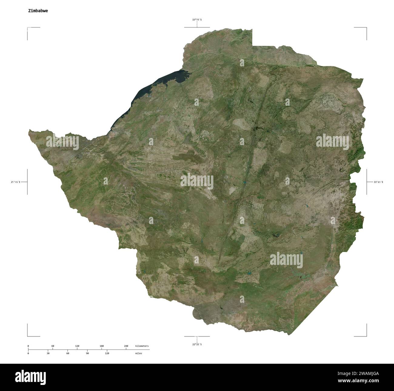 Shape of a high resolution satellite map of the Zimbabwe, with distance ...