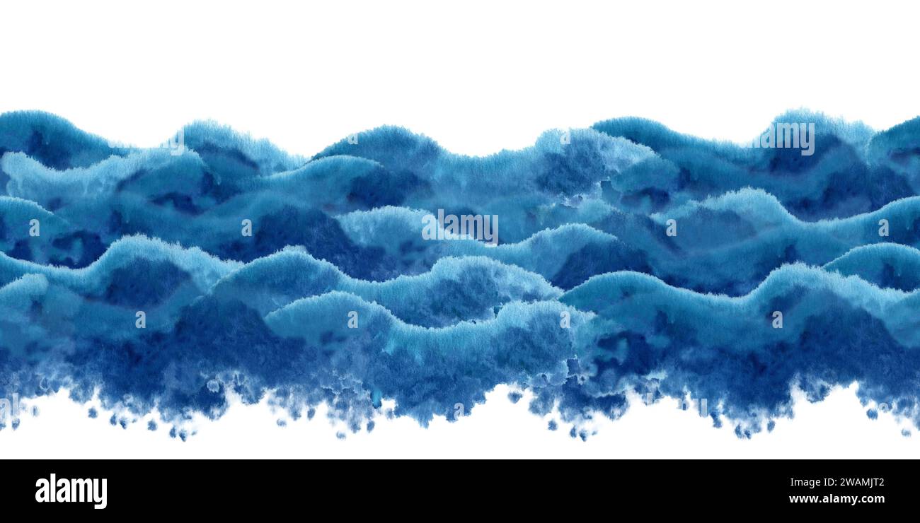 Watercolor blue seamless border for the image of the sea, waves, sky ...