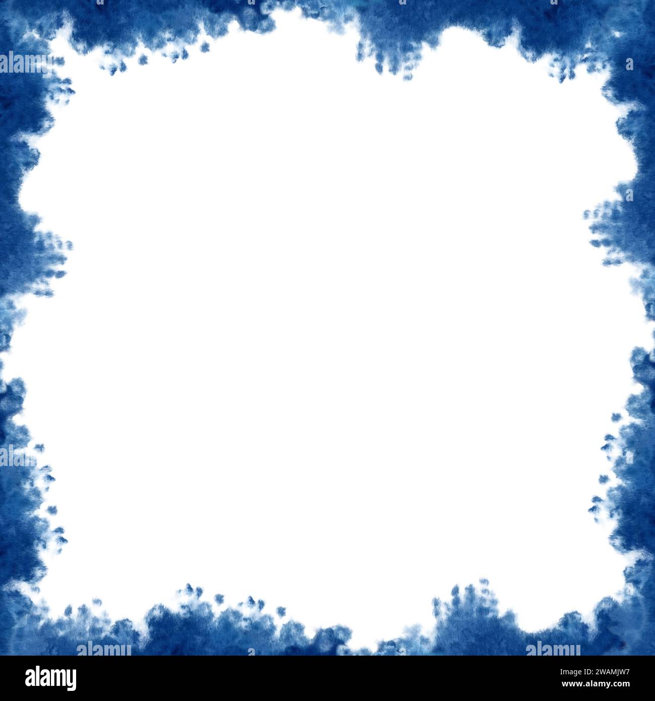 Watercolor blue frame for the image of the sea, waves, sky, clouds, fog ...