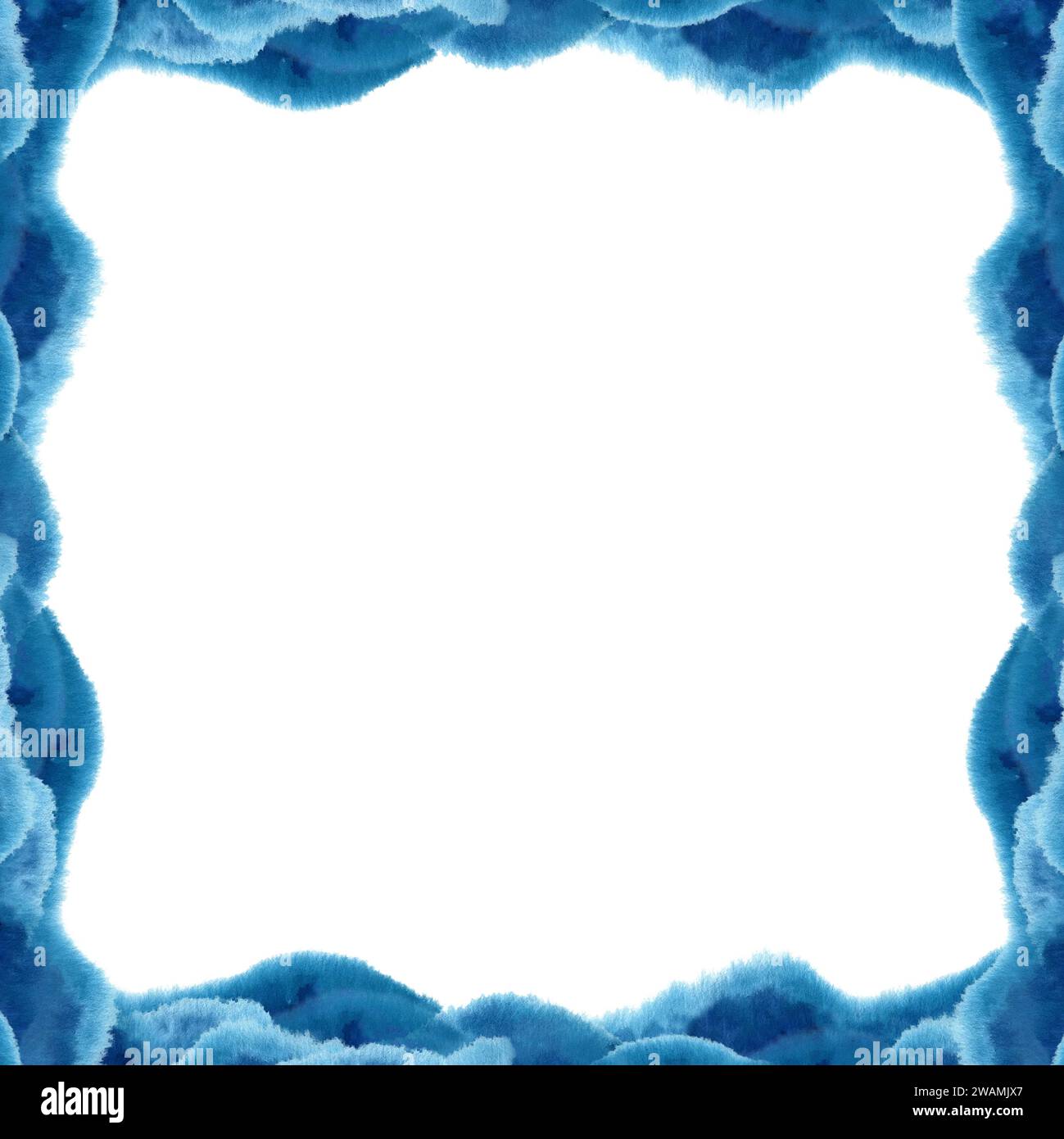 Watercolor blue frame for the image of the sea, waves, sky, clouds, fog ...