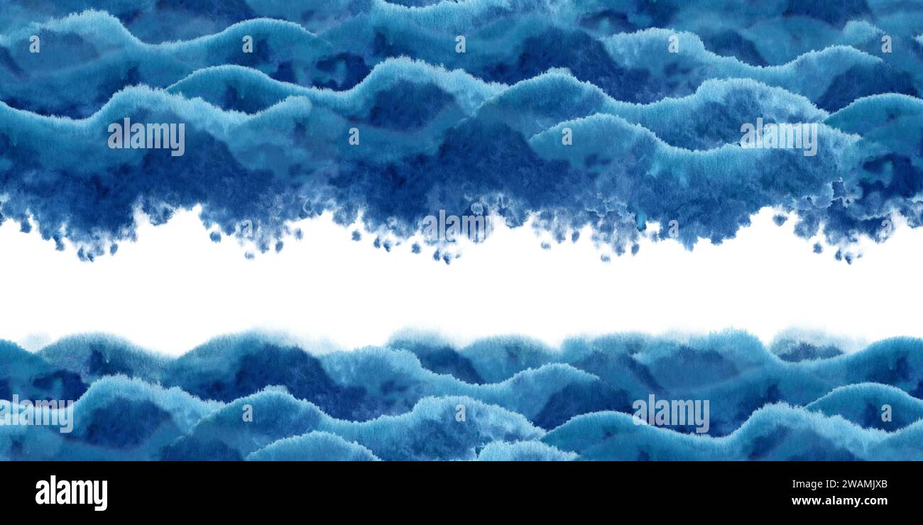 Watercolor blue seamless border for the image of the sea, waves, sky ...