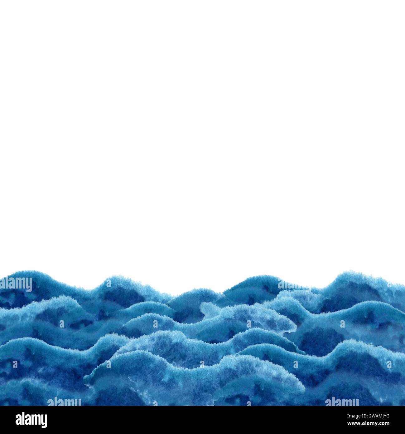 Watercolor blue border for the image of the sea, waves, sky, clouds ...