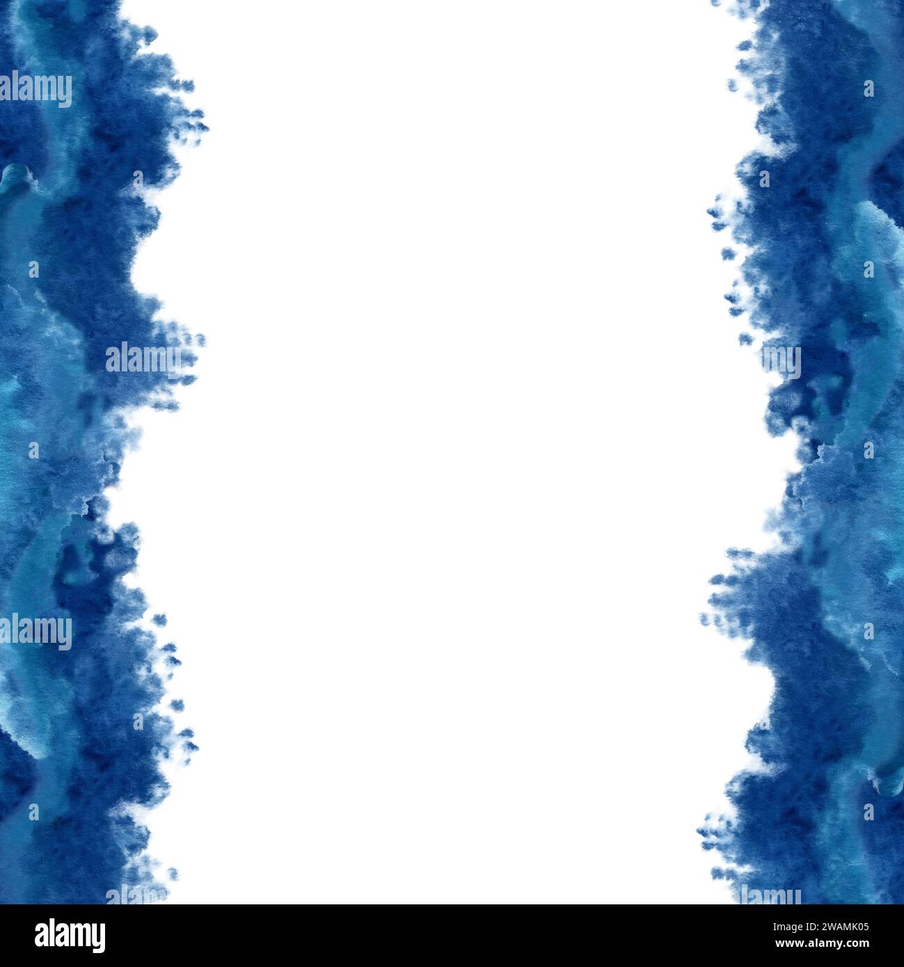 Watercolor blue border for the image of the sea, waves, sky, clouds ...