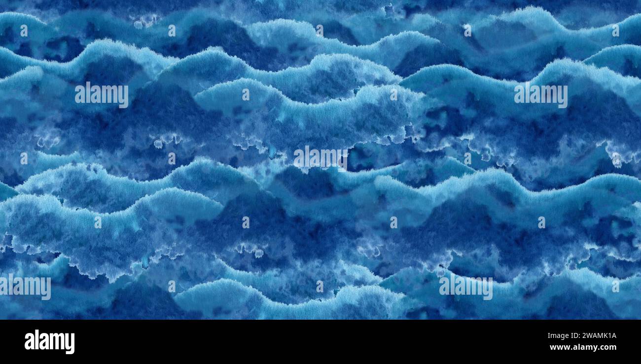 Watercolor blue seamless border for the image of the sea, waves, sky ...