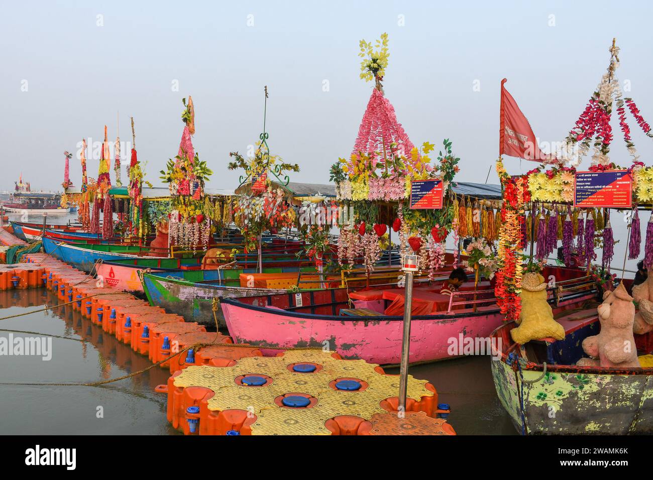 Ayodhya, India. 26th Dec, 2023. Boats are anchored on the banks of the ...