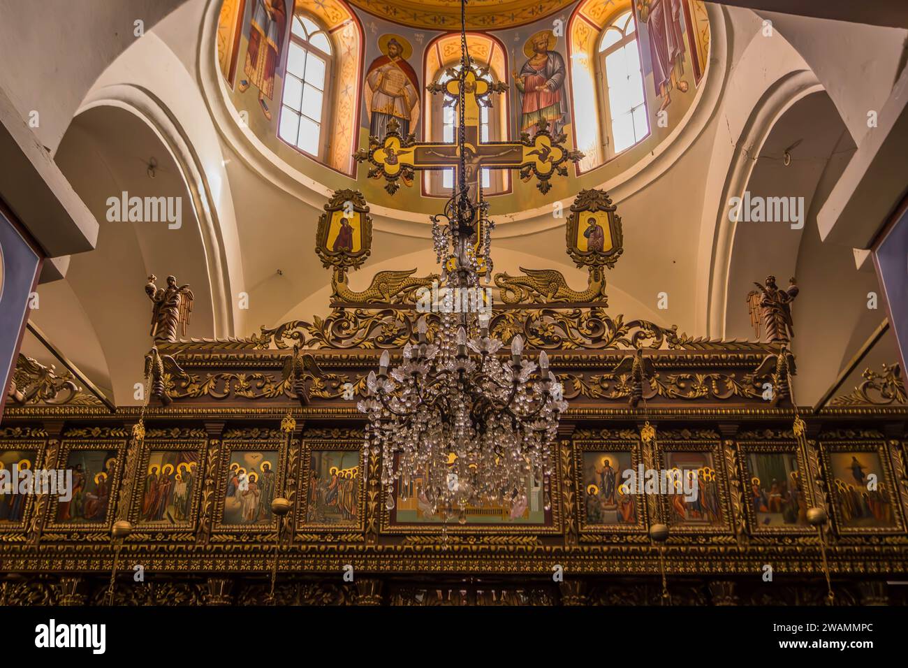 The altar at at the Monastery of the Temptation on the top of Mount of ...