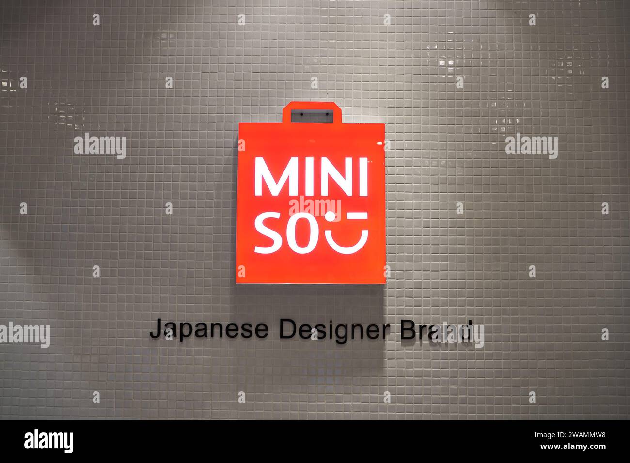 SHENZHEN, CHINA - NOVEMBER 21, 2019: Miniso sign seen at the store in ...