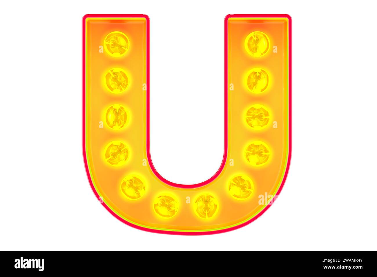 Light bulb letter U, glowing retro font. 3D rendering isolated on white ...