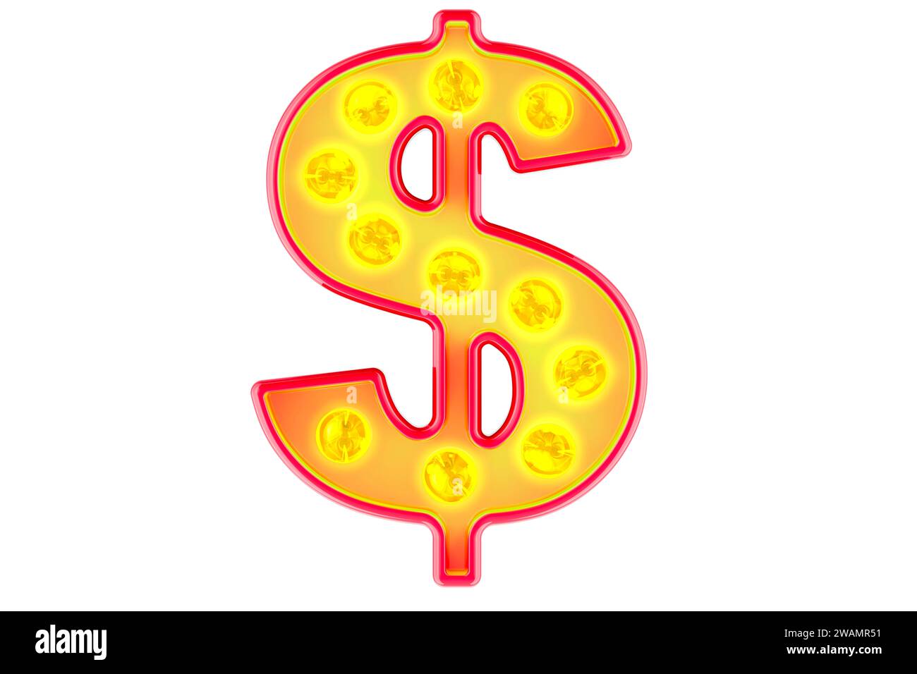 Light bulb dollar sign, glowing retro font. 3D rendering isolated on ...