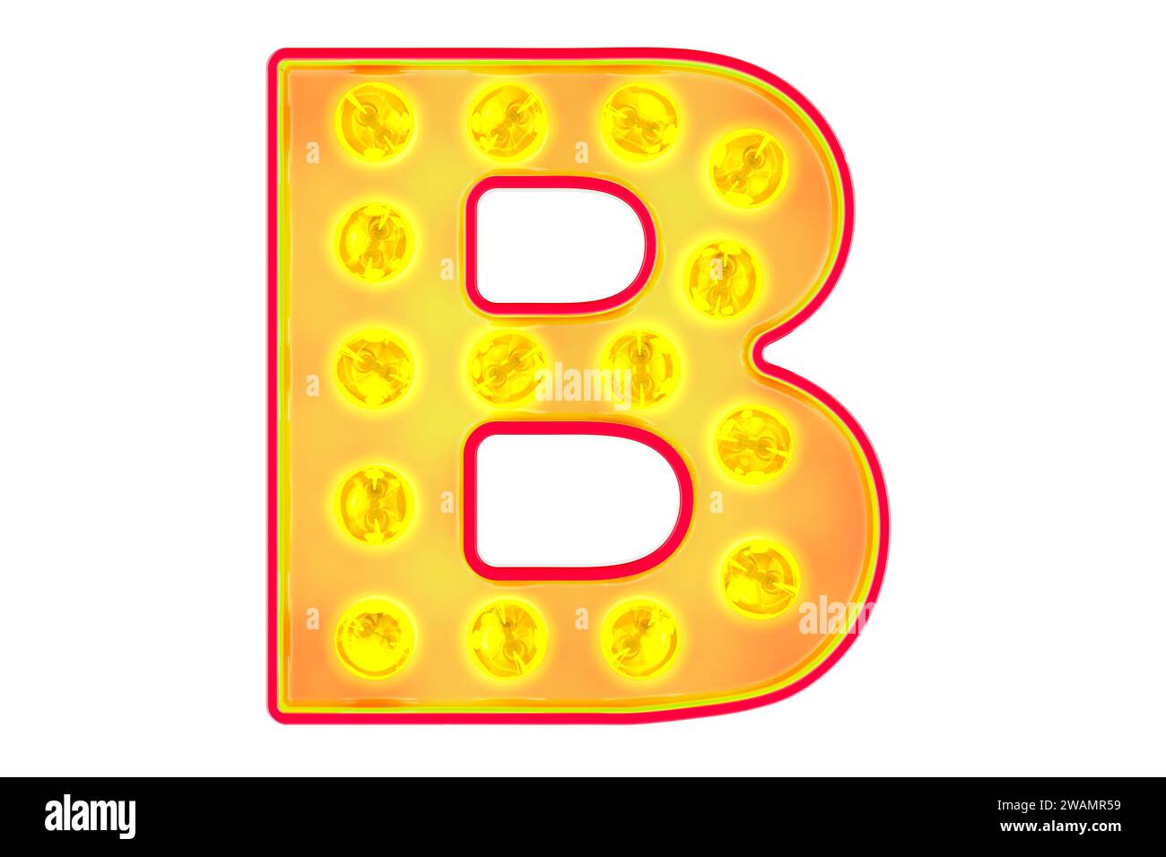 Light bulb letter B, glowing retro font. 3D rendering isolated on white ...