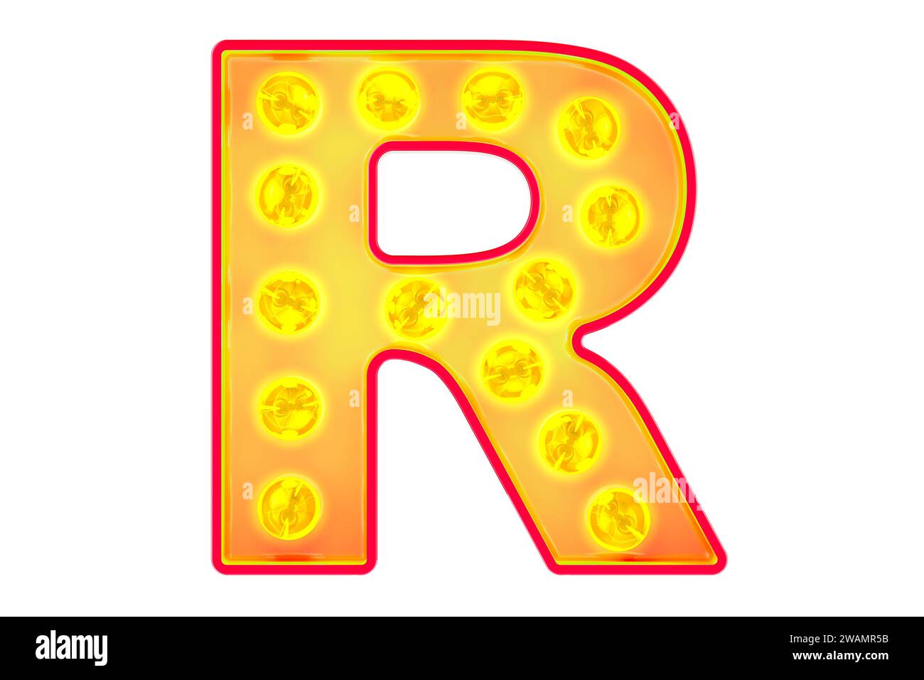 Light bulb letter R, glowing retro font. 3D rendering isolated on white ...