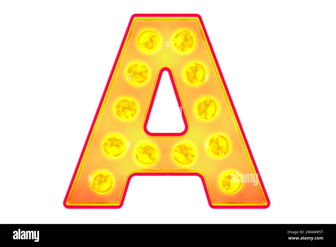 Light bulb letter A, glowing retro font. 3D rendering isolated on white ...