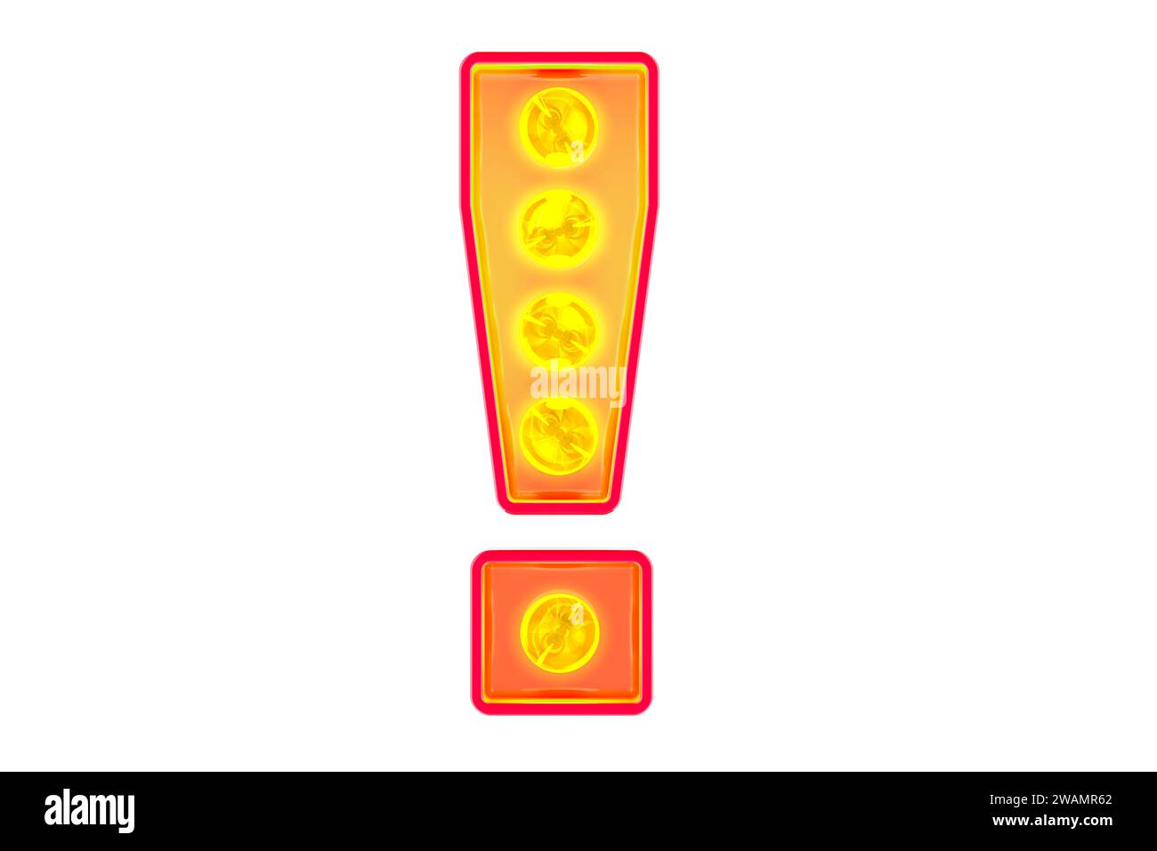 Light bulb exclamation mark, glowing retro font. 3D rendering isolated ...