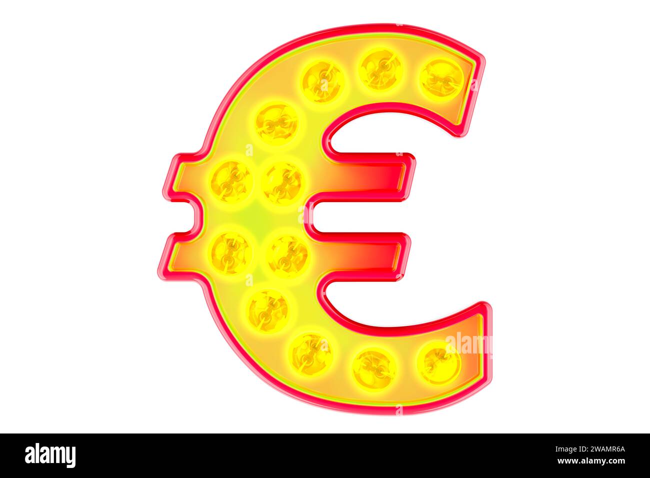 Light bulb euro sign, glowing retro font. 3D rendering isolated on ...