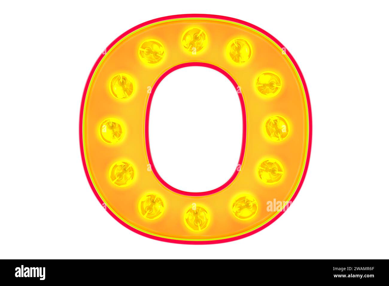 Light bulb letter O, glowing retro font. 3D rendering isolated on white ...