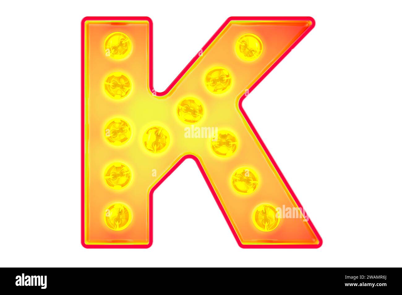Light bulb letter K, glowing retro font. 3D rendering isolated on white ...