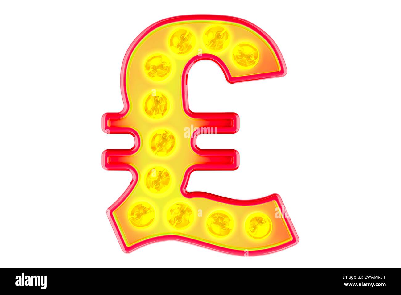 Light bulb pound sterling sign, glowing retro font. 3D rendering ...