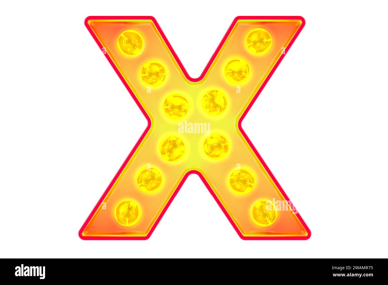 Light bulb letter X, glowing retro font. 3D rendering isolated on white ...