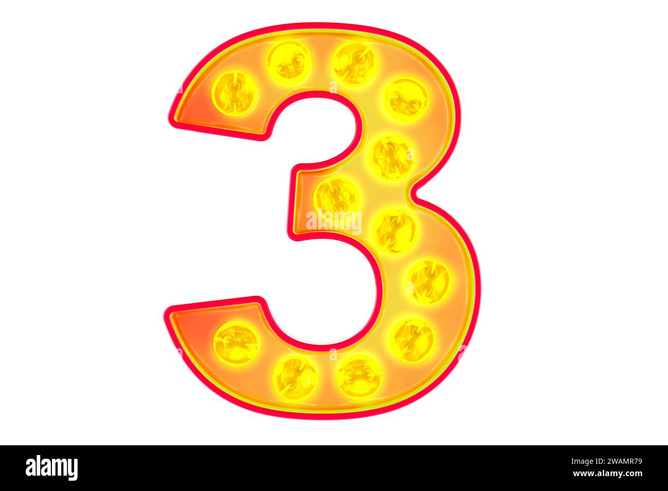Light bulb number 3, glowing retro font. 3D rendering isolated on white ...