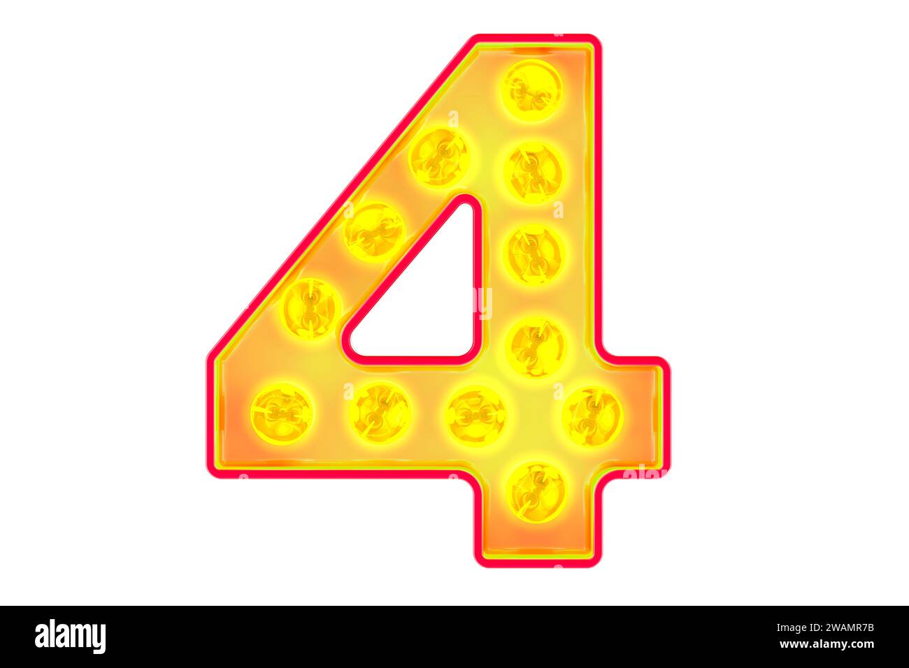 Light bulb number 4, glowing retro font. 3D rendering isolated on white ...