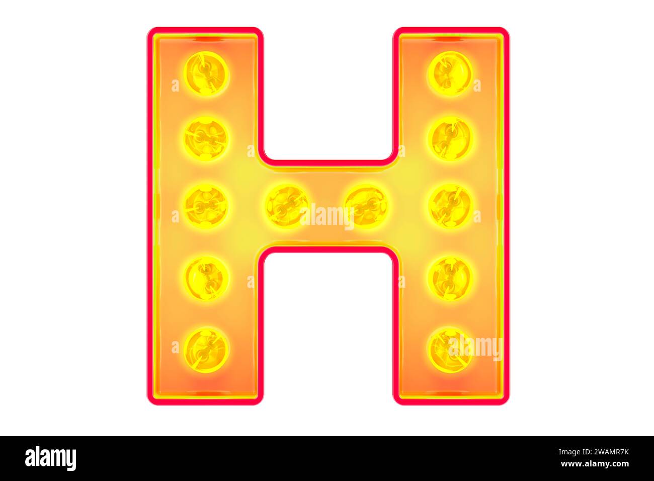 Light bulb letter H, glowing retro font. 3D rendering isolated on white ...