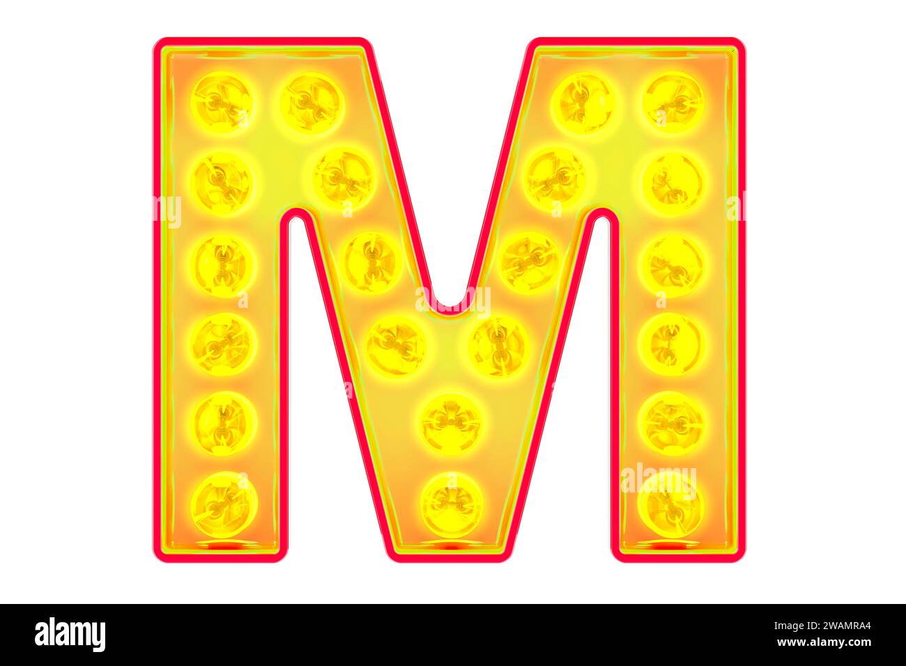 Light bulb letter M, glowing retro font. 3D rendering isolated on white ...
