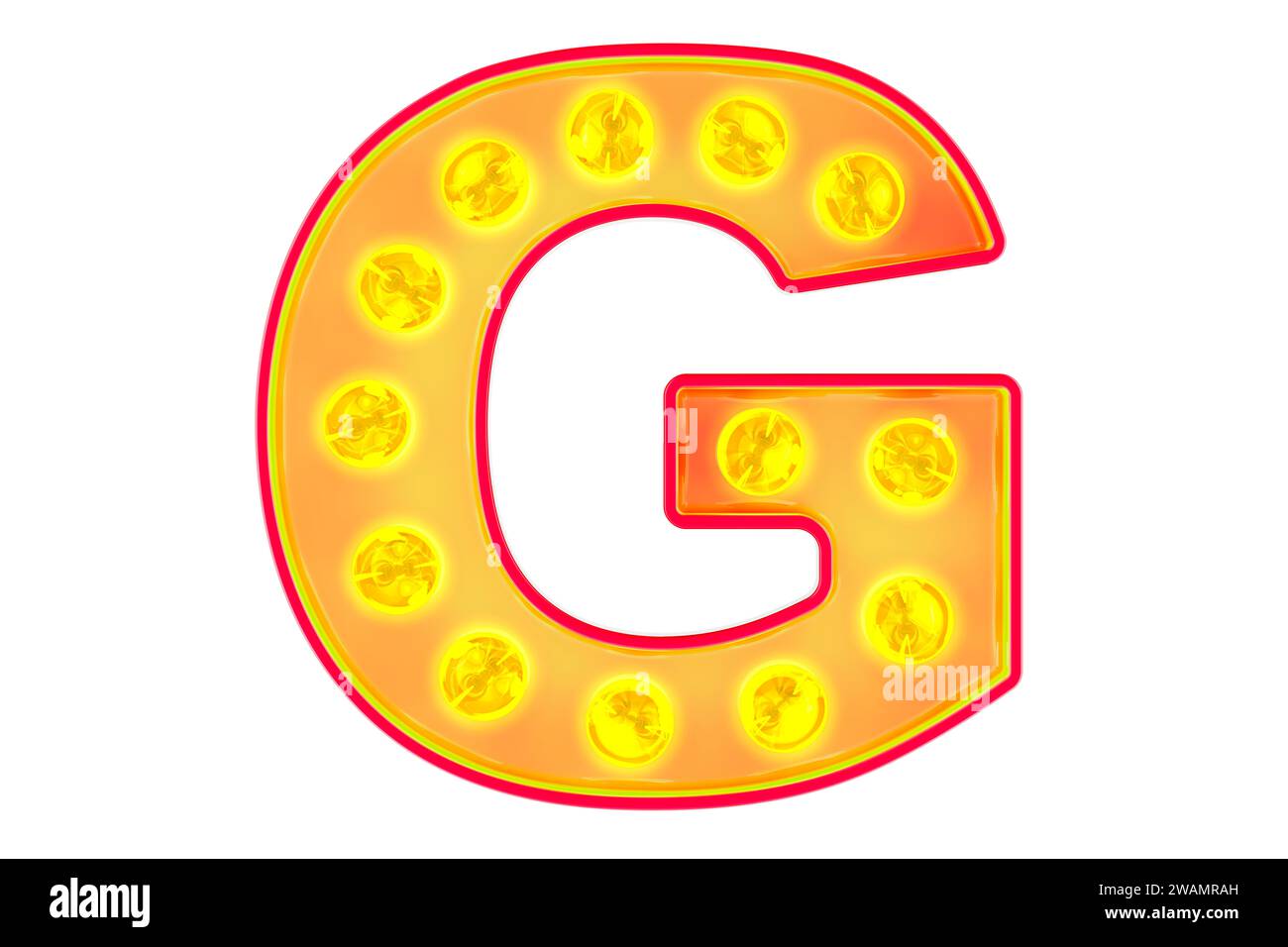 Light bulb letter G, glowing retro font. 3D rendering isolated on white ...