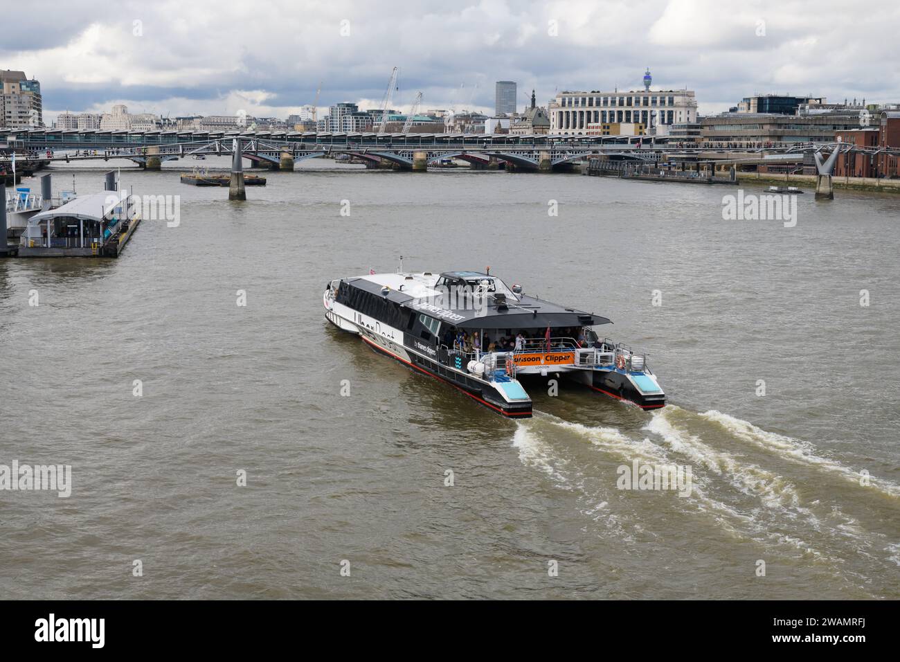 London, UK - March 18, 2023; Thames Clippers river boat Monsoon Clipper ...