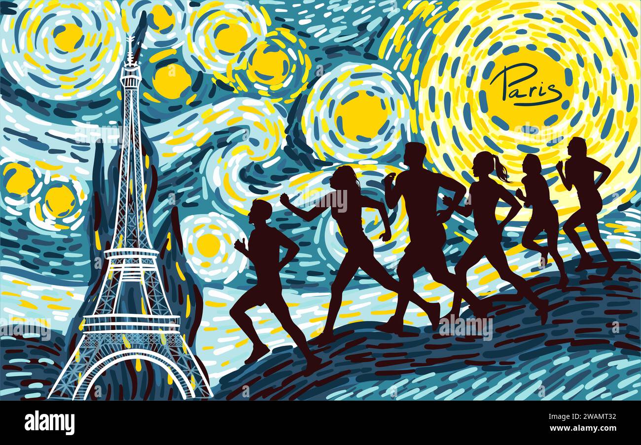 Abstraction people run at the Olympic Games. hand drawing. Not AI ...