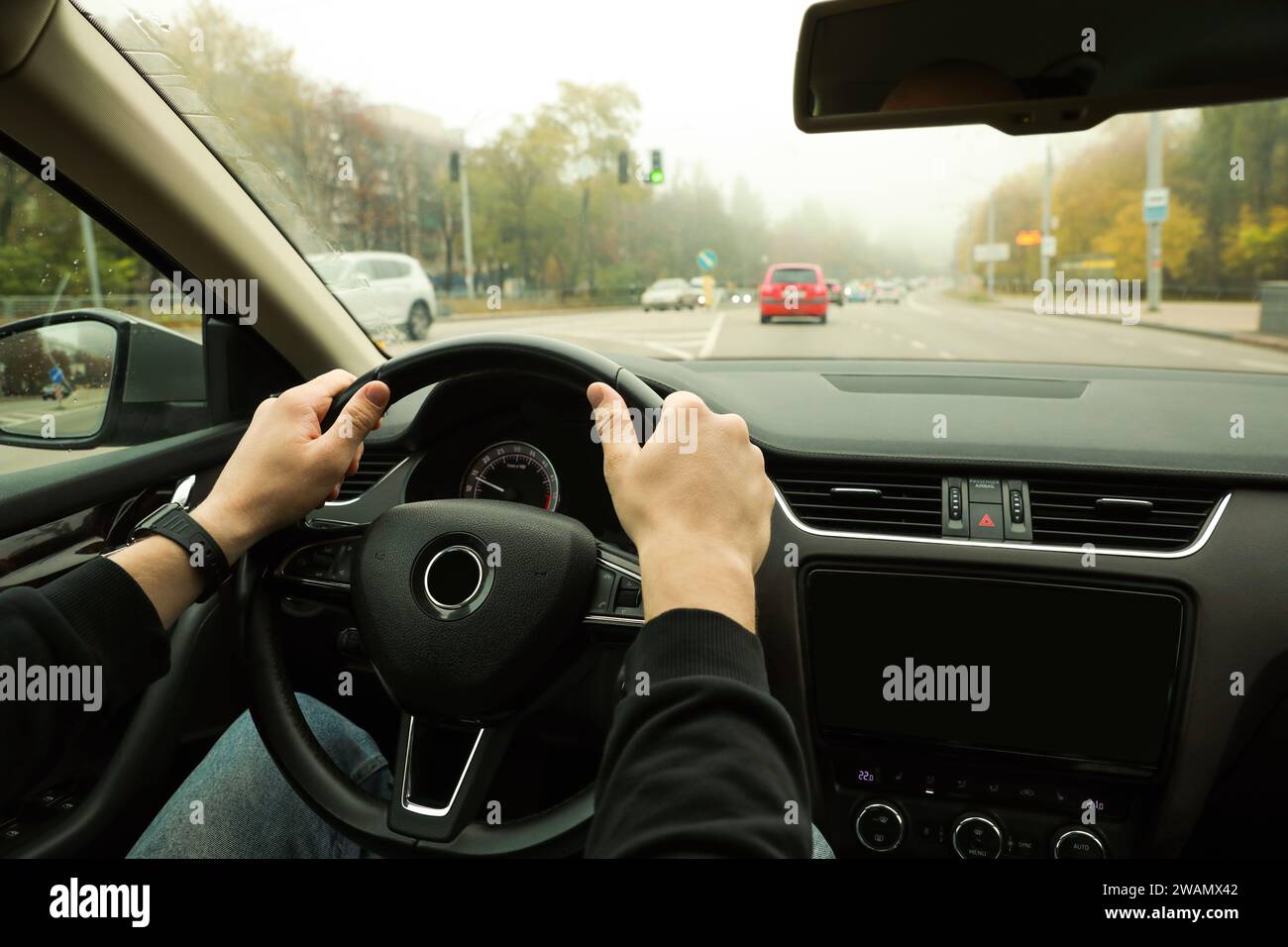 Man driving his car, closeup. Traffic rules Stock Photo - Alamy