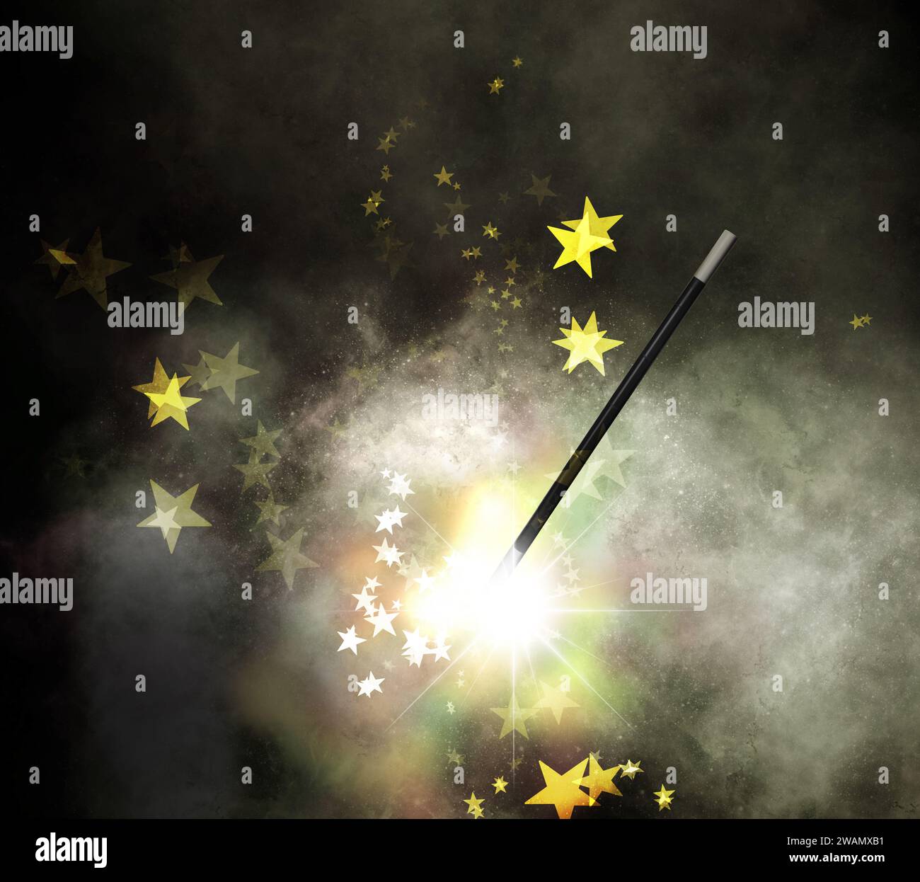 Magic wand and enchanted stars on dark background Stock Photo - Alamy