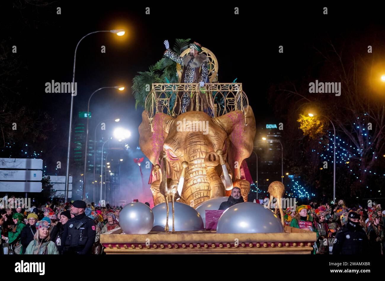 King Balthasar greets children during the parade on January 5, 2024 in ...