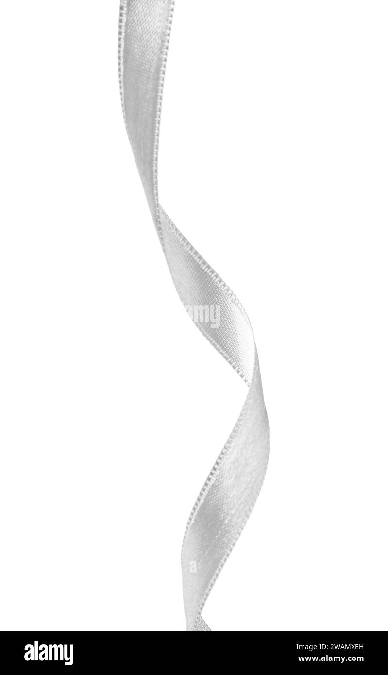 One white satin ribbon isolated on white Stock Photo - Alamy
