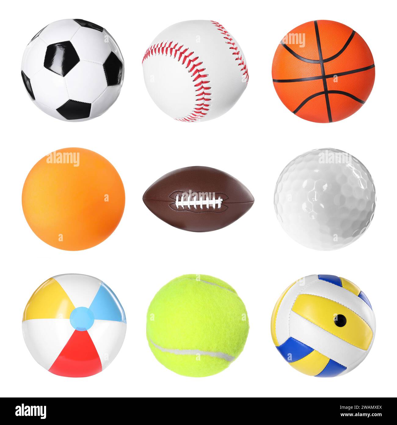 Different balls for various sports isolated on white, collection Stock ...