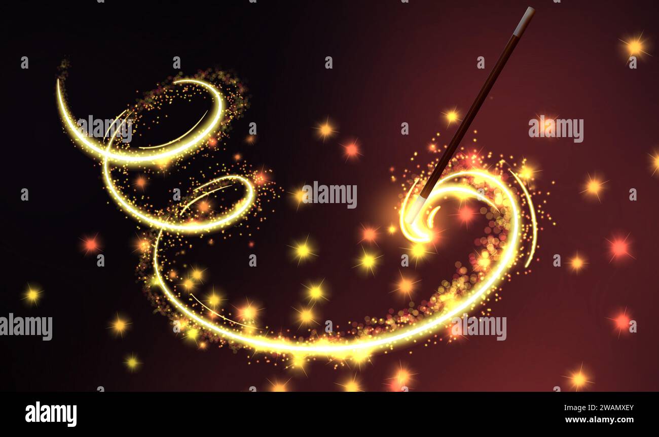 Conjuring spell with magic wand on red gradient background Stock Photo ...
