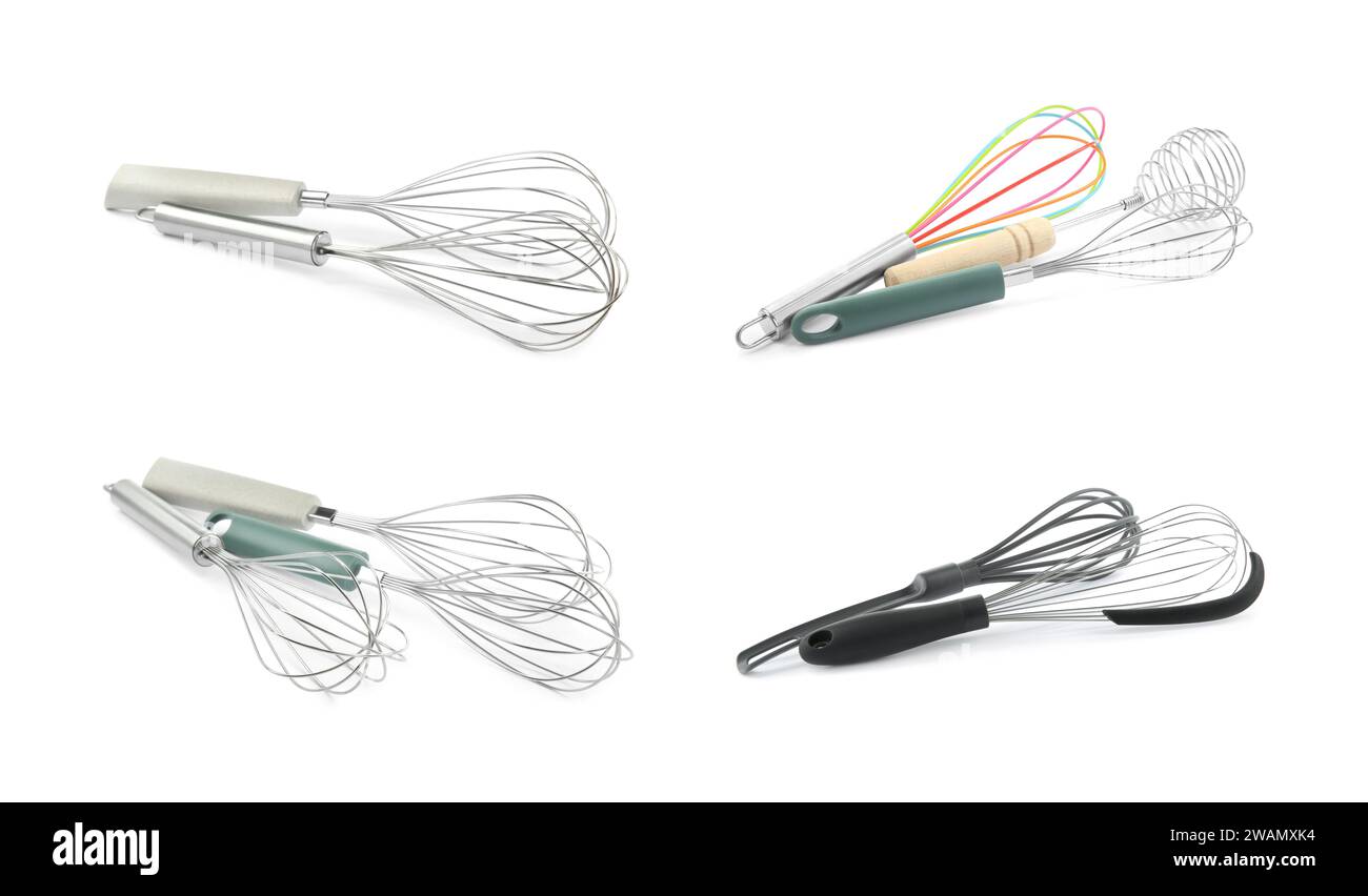Different whisks isolated on white, collection. Kitchen tool Stock ...