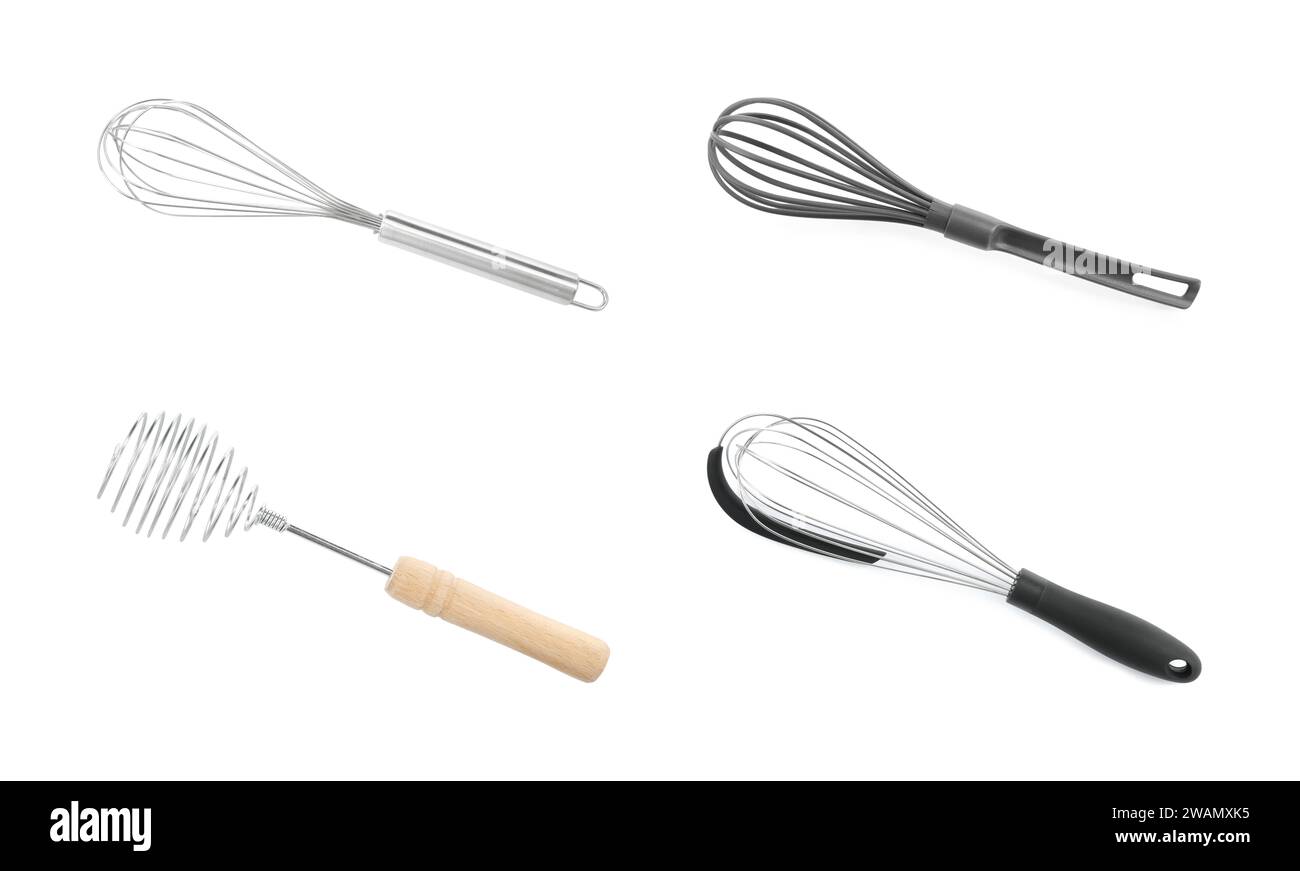 Different whisks isolated on white, collection. Kitchen tool Stock ...