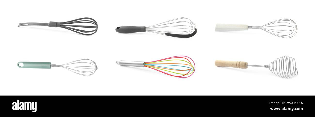 Different whisks isolated on white, collection. Kitchen tool Stock ...