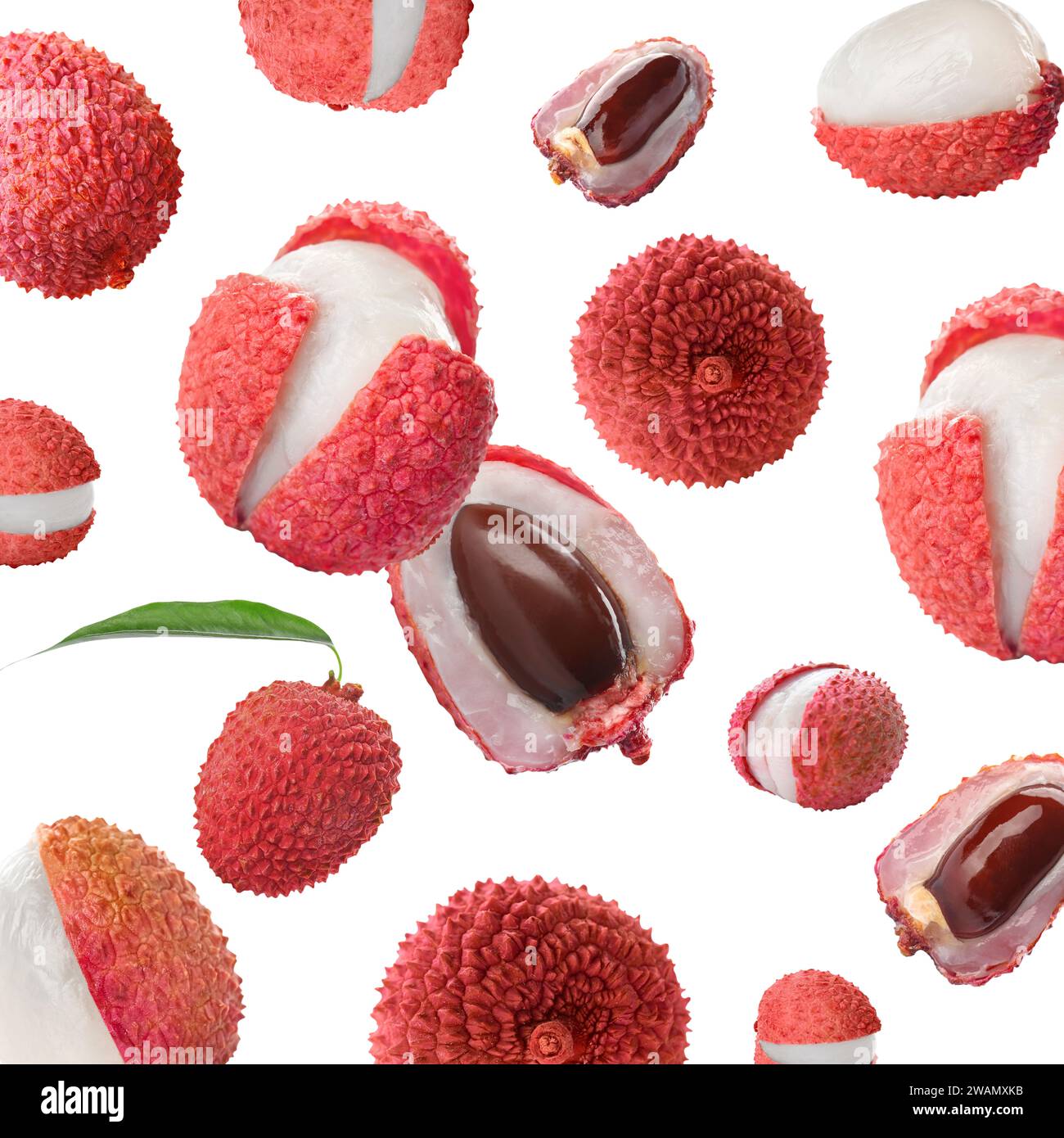Many lychees falling on white background. Exotic fruit Stock Photo - Alamy