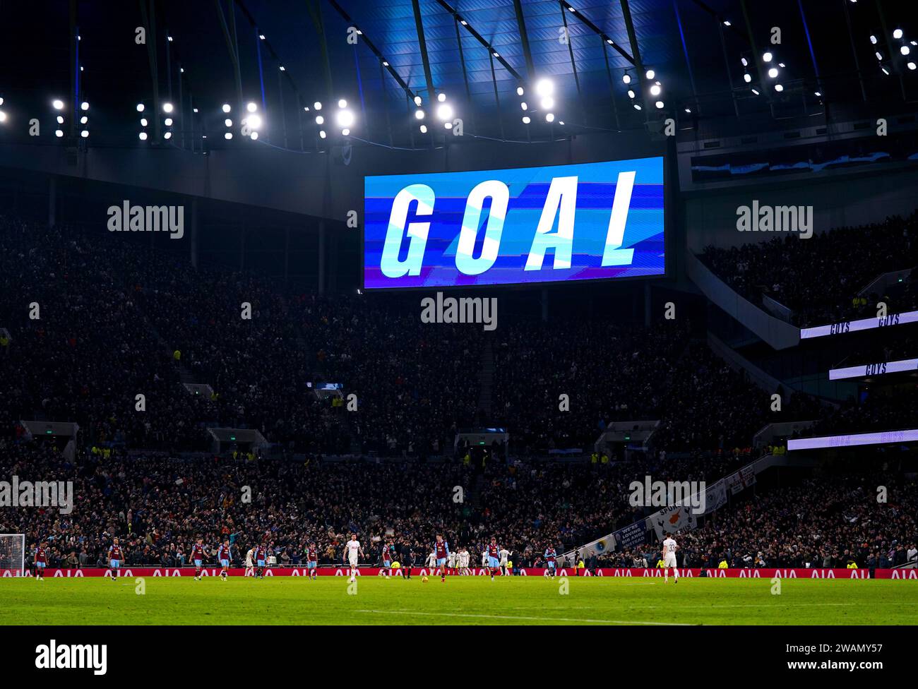 Goal is displayed on screen after Tottenham Hotspur's Pedro Porro ...
