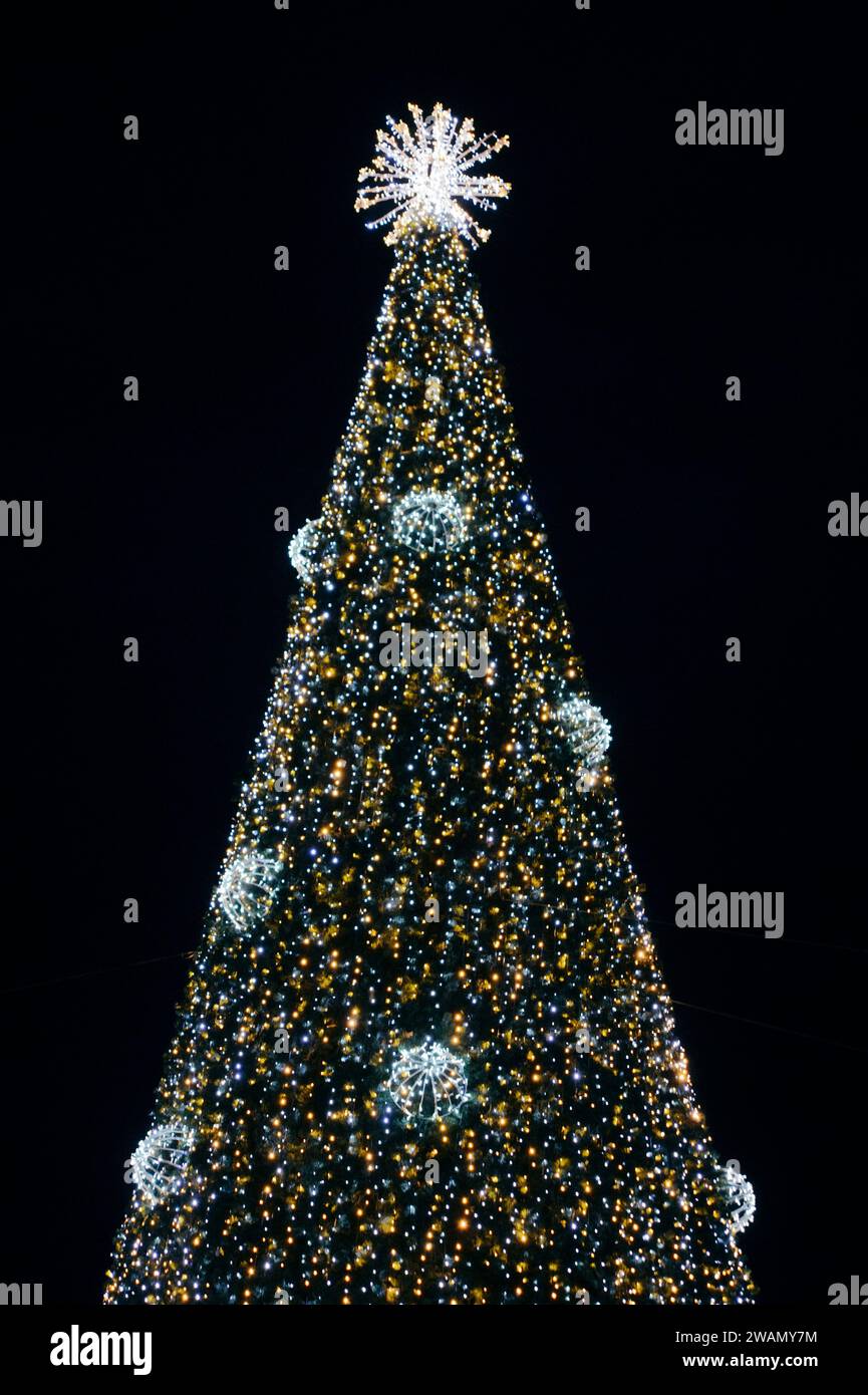 Latina, Italy. 5th Jan, 2024. The Christmas tree decorated with ...