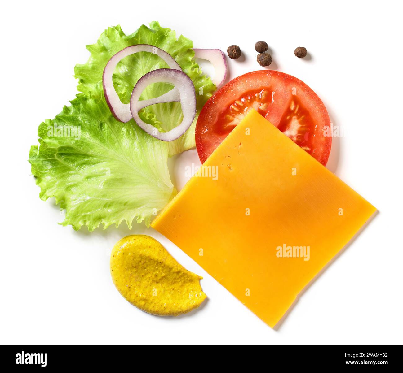 composition of various food ingredients isolated on white background ...