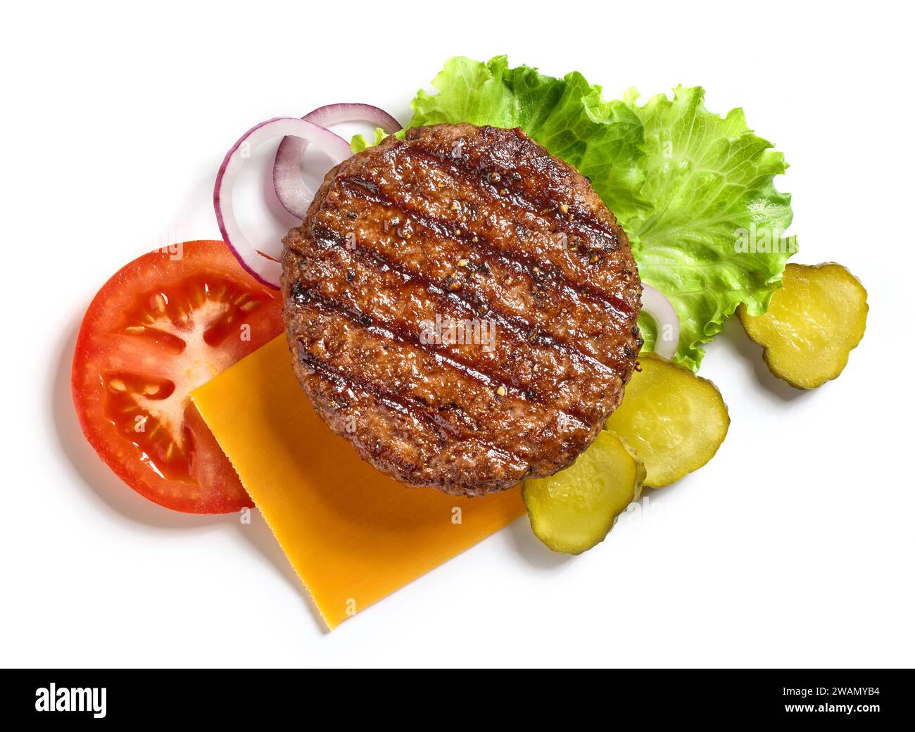 Burger ingredients hamburger patty Cut Out Stock Images & Pictures - Alamy