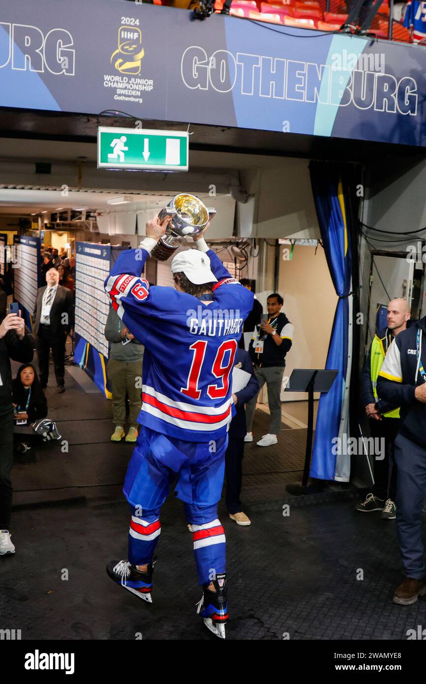 GOTHENBURG, SWEDEN 20240105USA's Cutter Gauthier leaves the ice with ...