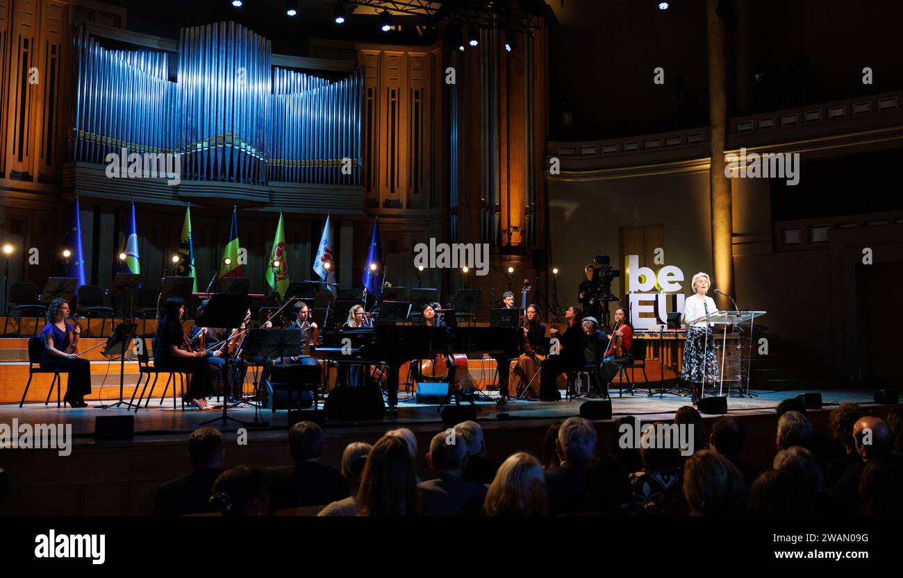 European Commission president Ursula Von der Leyen delivers a speech at ...