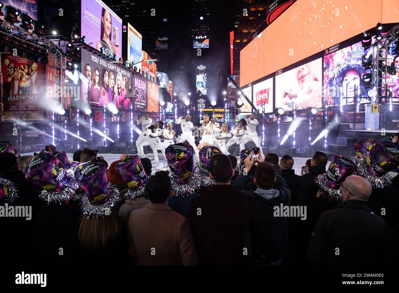 Tyla performs on stage during 2024 New Year's celebration on Times ...