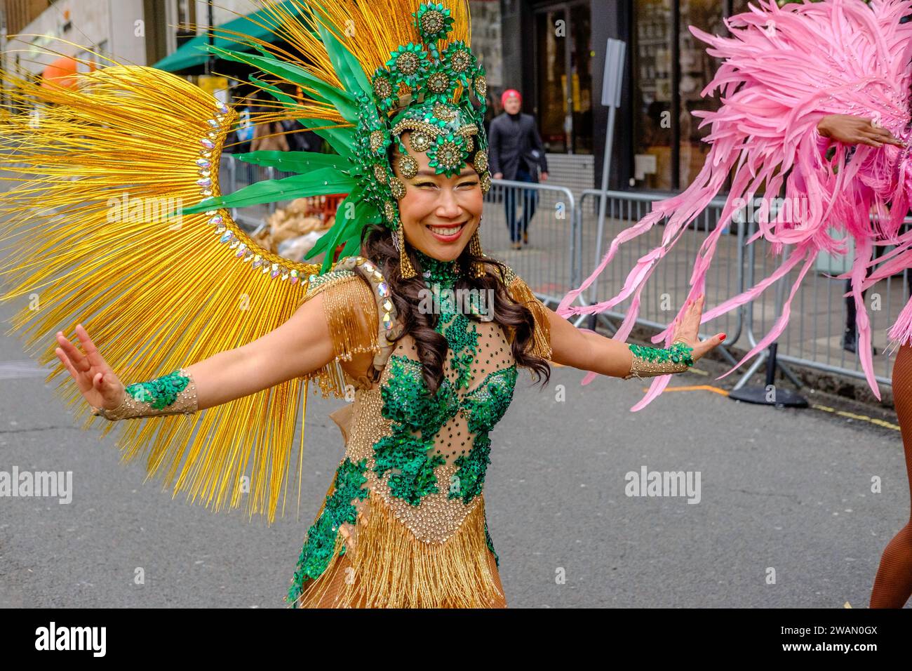 Performers from the London School of Samba make their way to the start ...