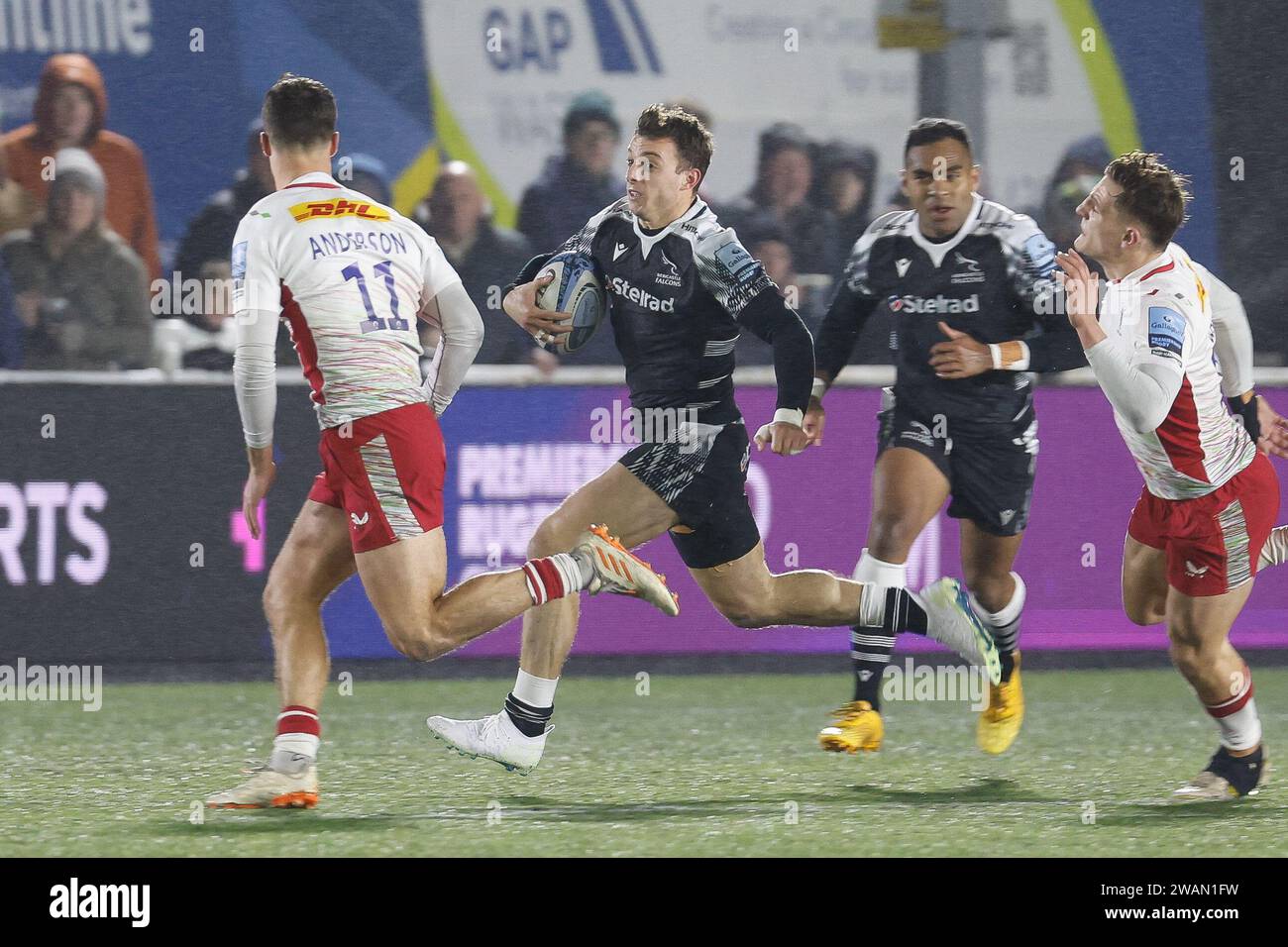 Newcastle, UK. 05th Jan, 2024. Adam Radwan of Newcastle Falcons has a ...