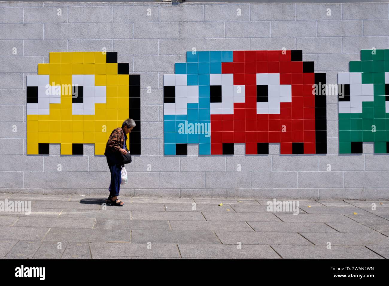 Public art in Hong Kong, featuring the ghosts from PacMan game Stock ...