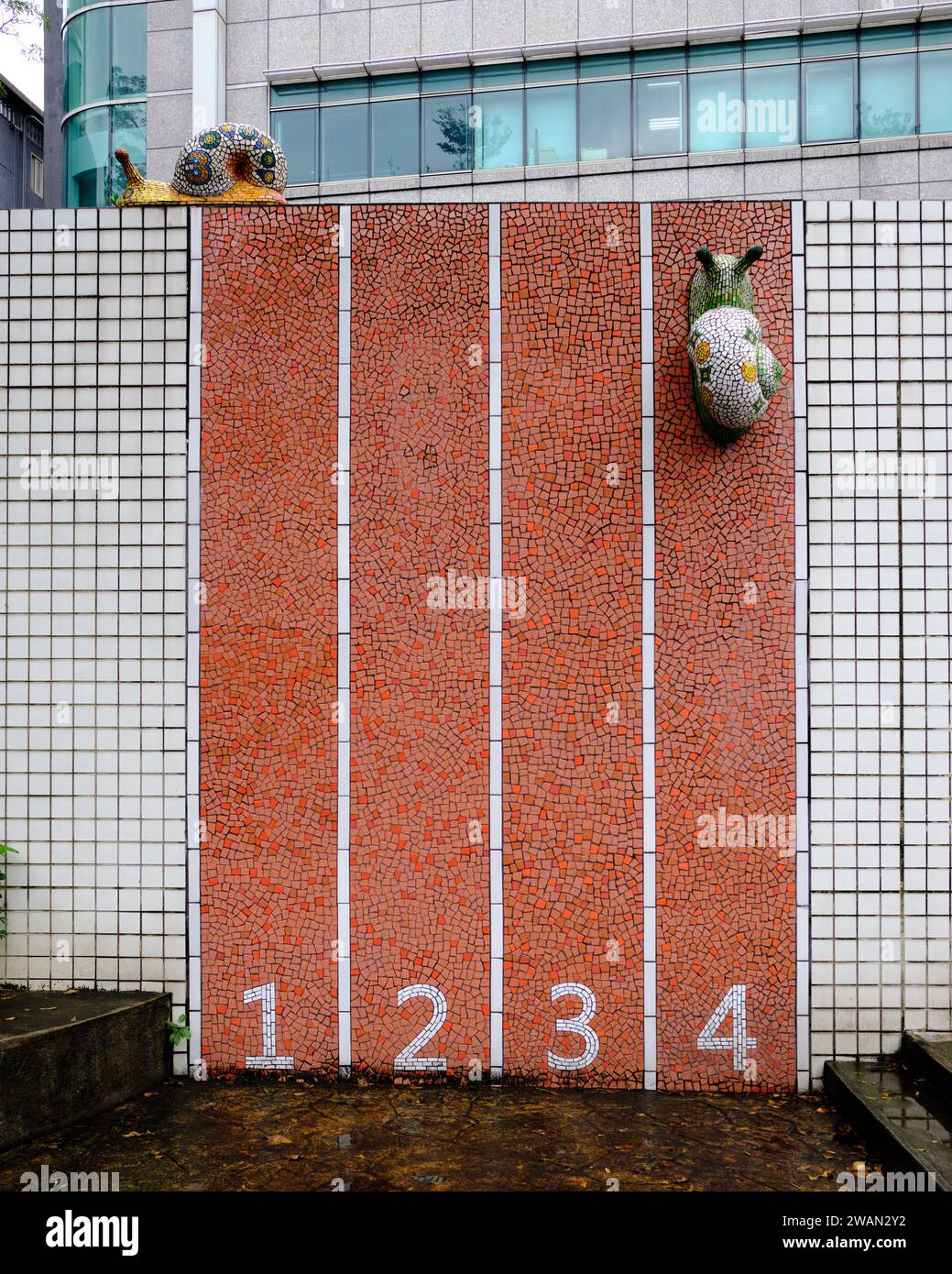 Public art of Snails racing up wall, part of display in Taipei ...